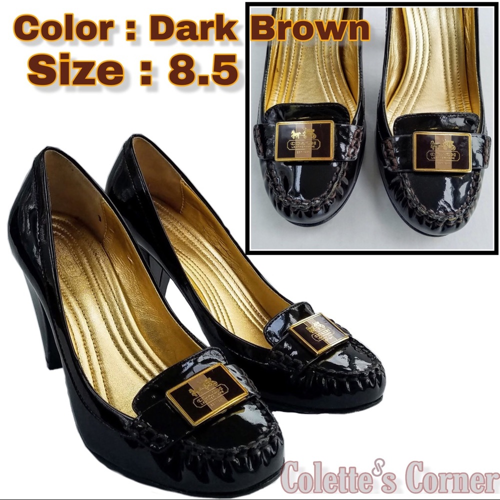 Coach Kandace Brown Patent Leather Heal Loafers - Gem